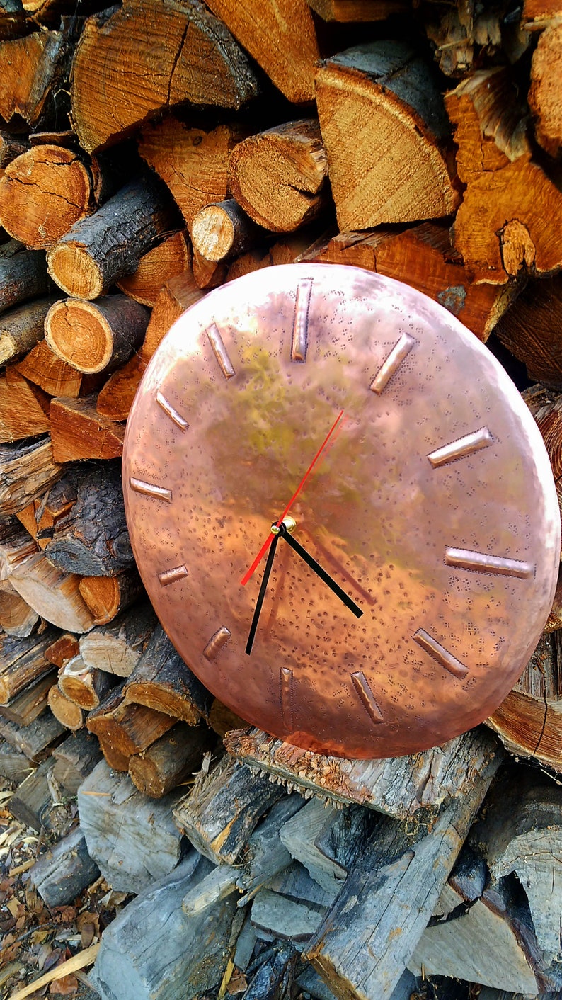 Copper Clock Handmade Modern Style Unique Chiseled by Hand | Etsy