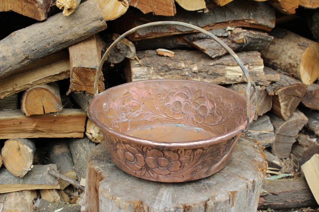 Antique Copper Basket Storage Vessel Flowerpot Decorated Handmade - Etsy