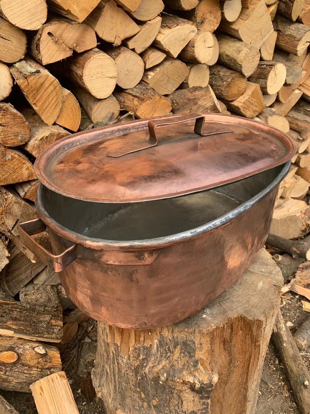 Large Handmade Copper Pot: Oval With High Sides, Pot for Turkey ...