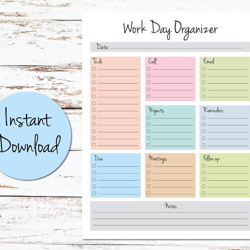 Work Day Organizer Printable Work Planner Printable Planner | Etsy