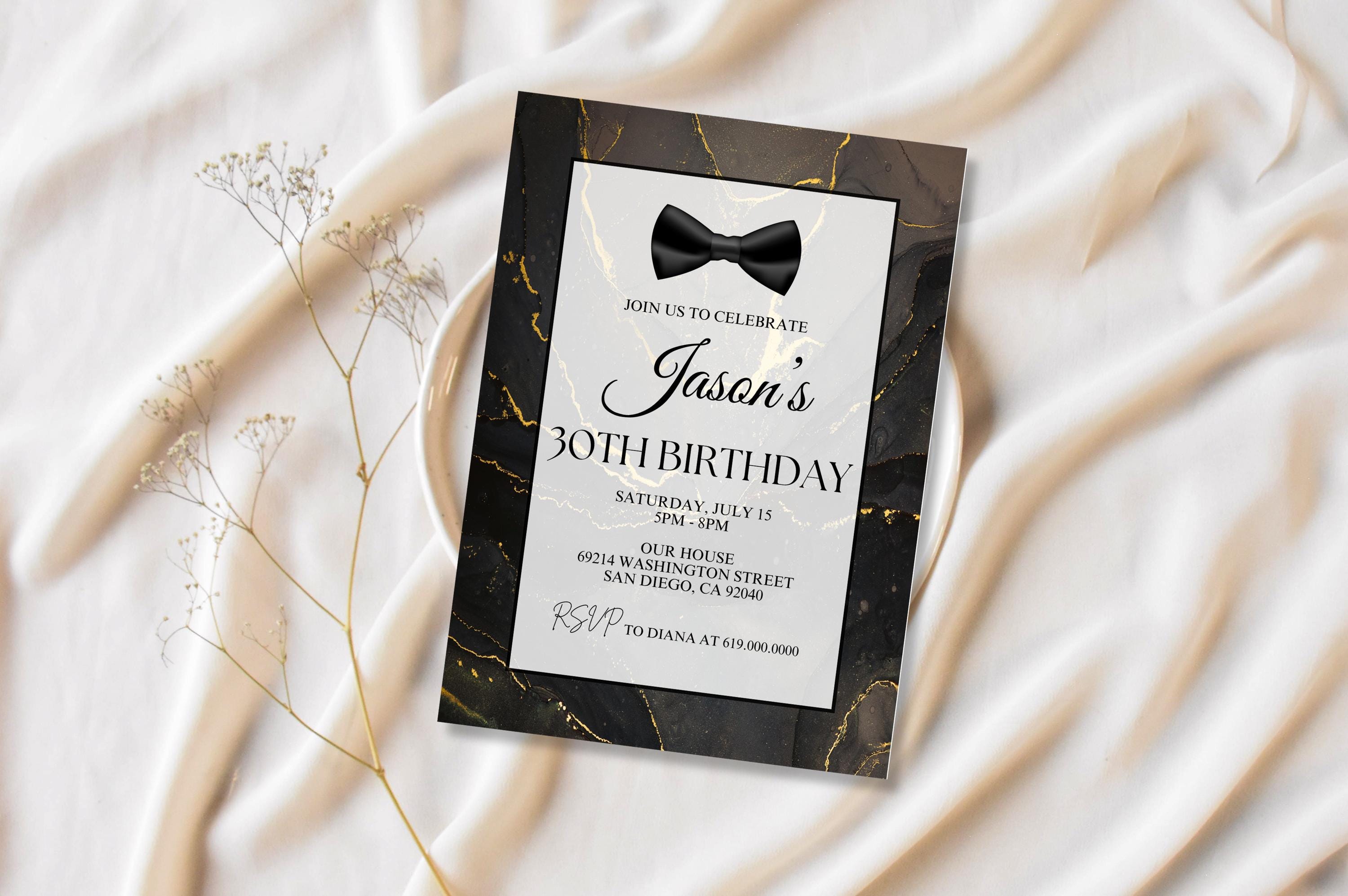Tuxedo Birthday Invitation for Men Adults/black Tie Elegant Luxury ...