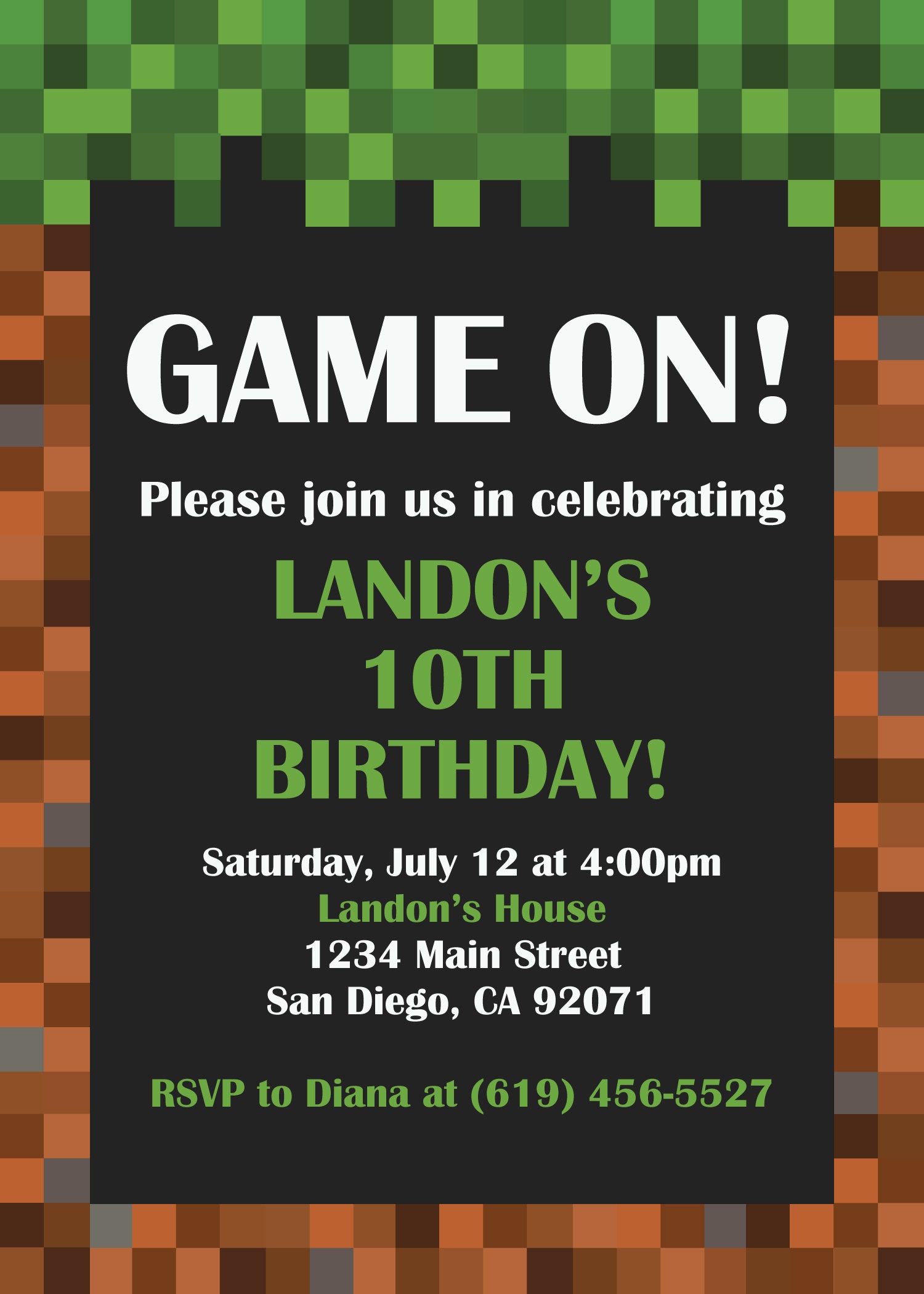 Pixelated Invite Video Game Invitation Pixel Invitation | Etsy