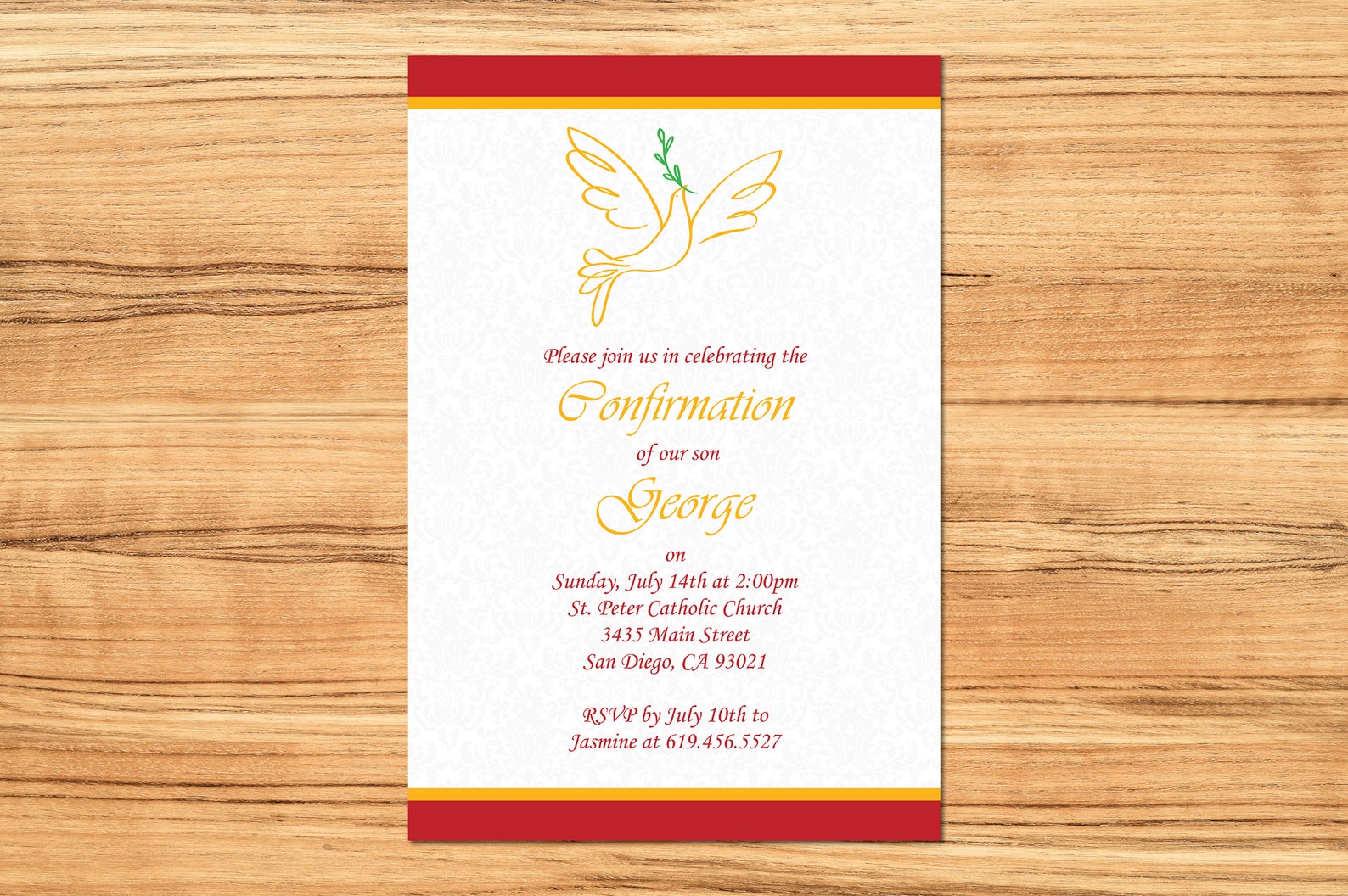 Printable Red & Gold Confirmation Invitations/first Holy - Etsy