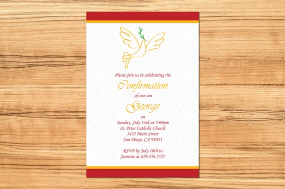 Printable Red & Gold Confirmation Invitations/first Holy | Etsy