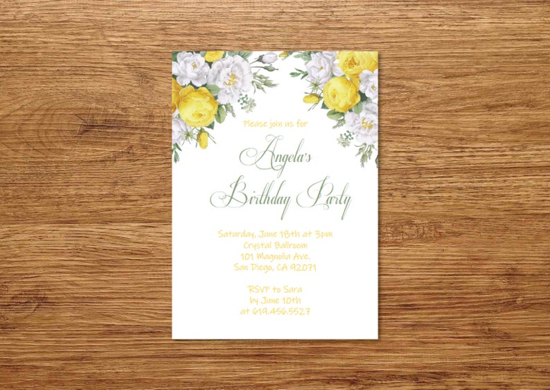 Yellow Flowers Birthday Invitations/printable Yellow & Green - Etsy