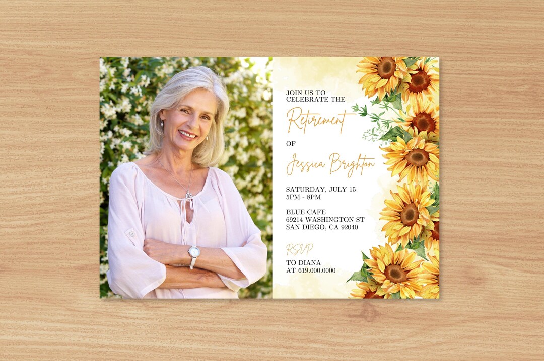 Sunflower Retirement Invitation With Photo/floral Retirement ...
