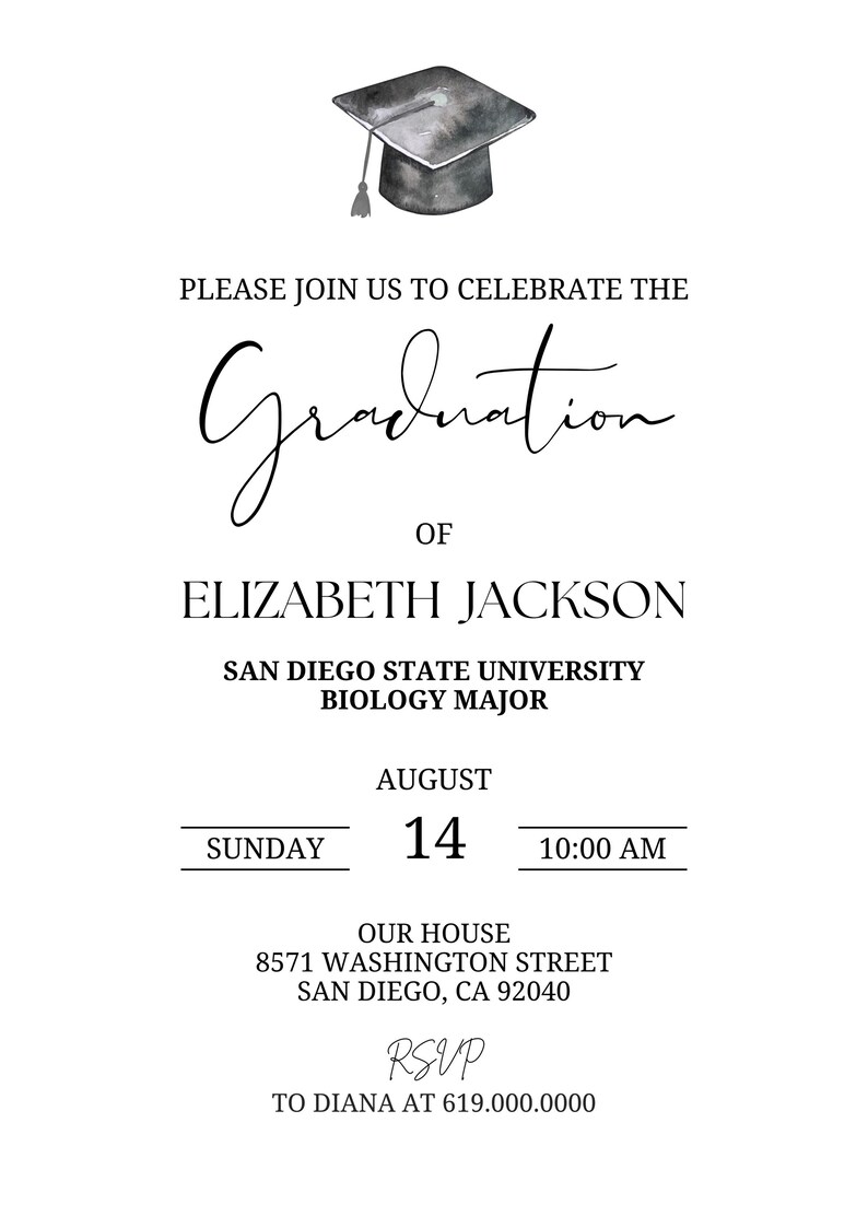 Class of 2026 Graduation Invitation Card/minimalist Modern Watercolor ...