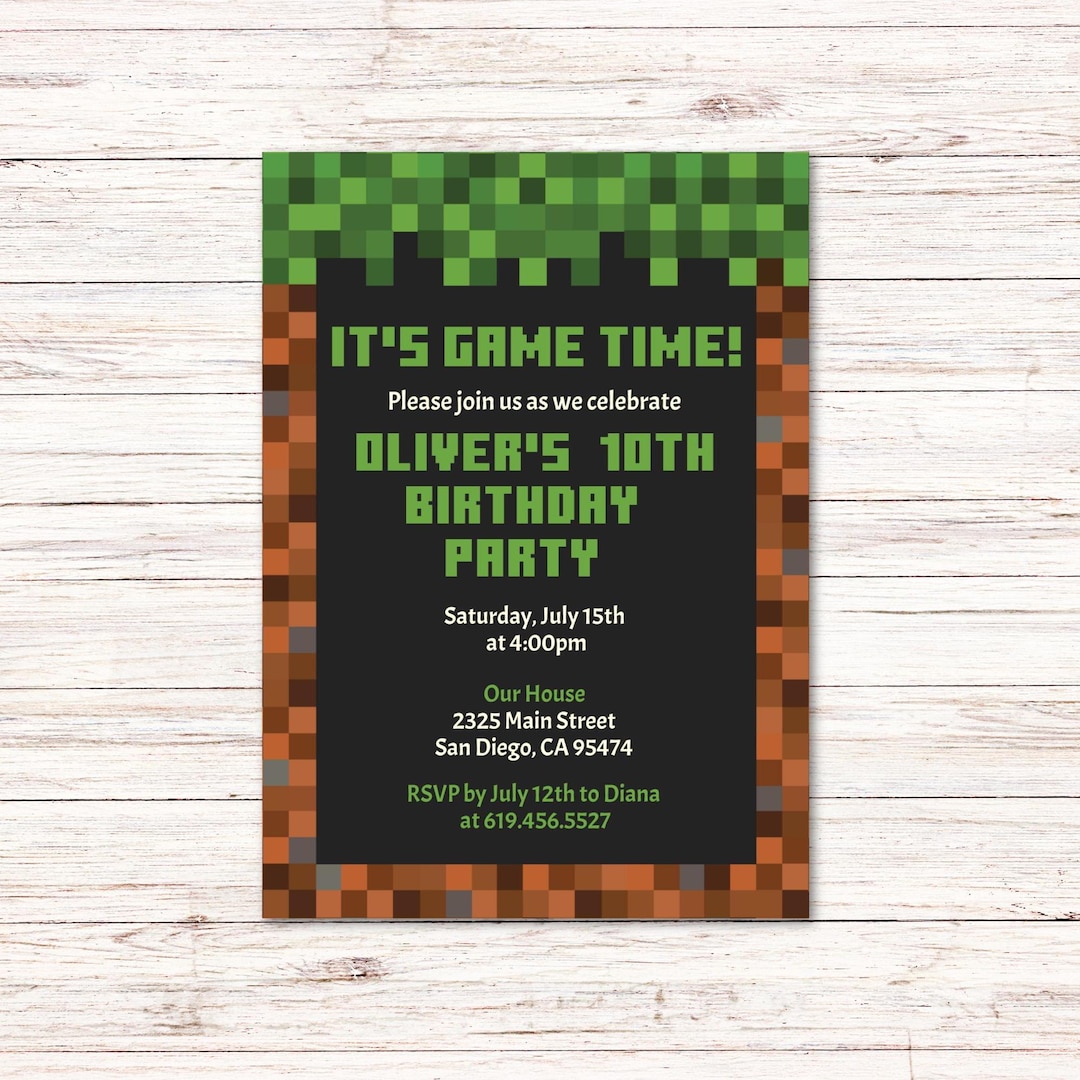 Minecraft Game Birthday Invitations for Boys/girls/kids/teens/pixelated ...