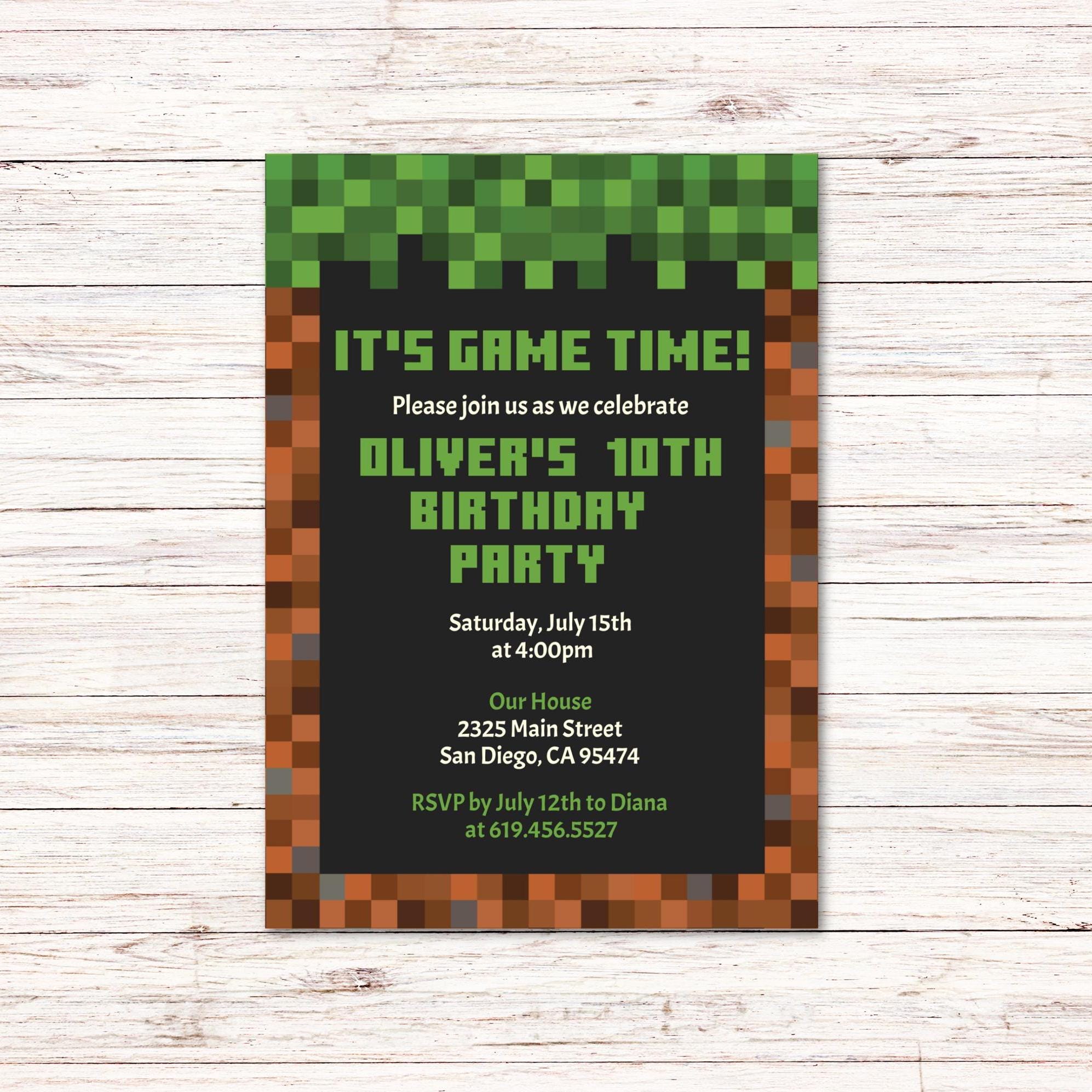 Invitaciones De Cumpleaños De Minecraft Para Imprimir En Formato 5x7