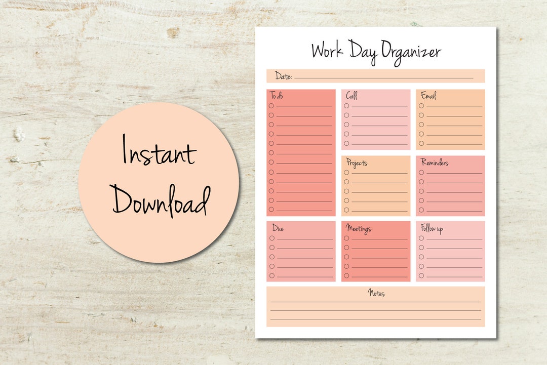 Work Day Organizer Printable, Work Planner, Printable Planner ...