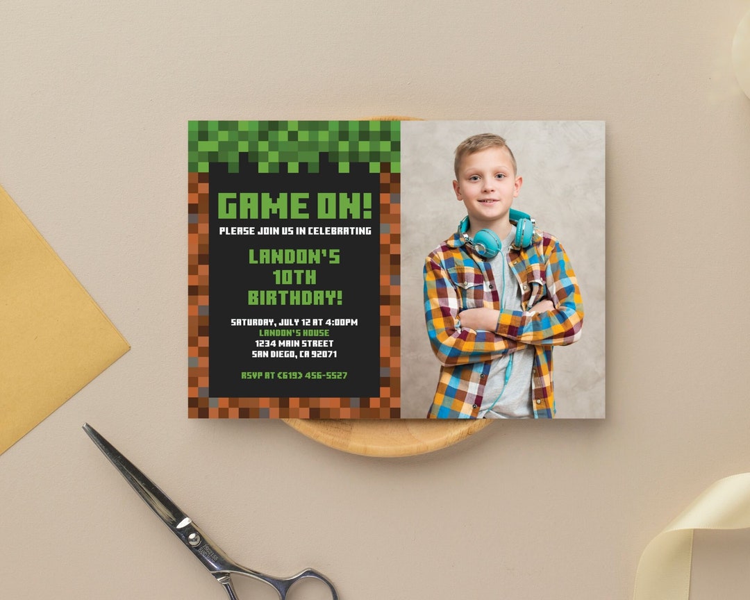 Minecraft Game Birthday Invitation With Photo for Boys/girls/kids/teens ...