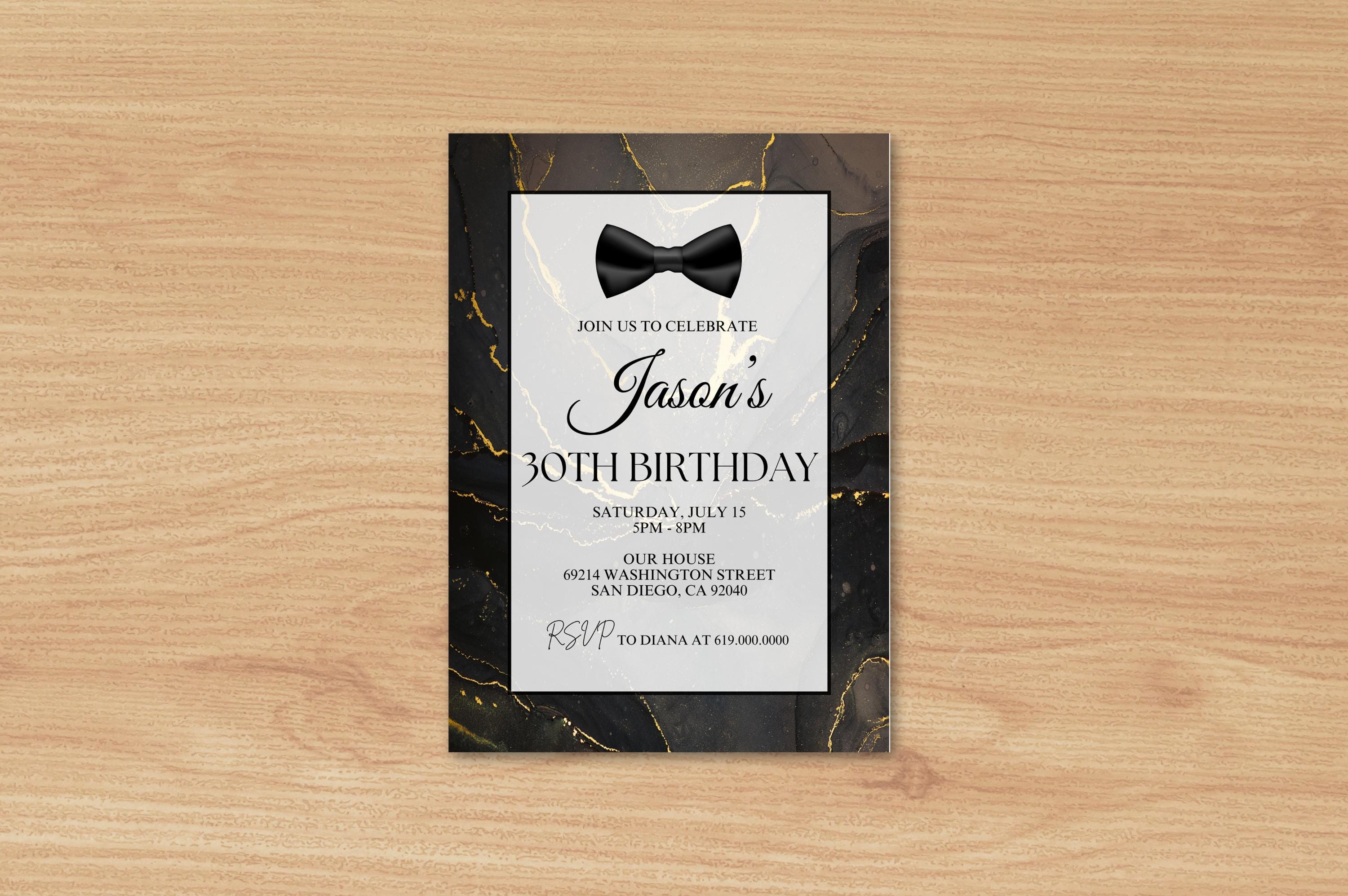 Tuxedo Birthday Invitation for Men Adults/black Tie Elegant Luxury ...