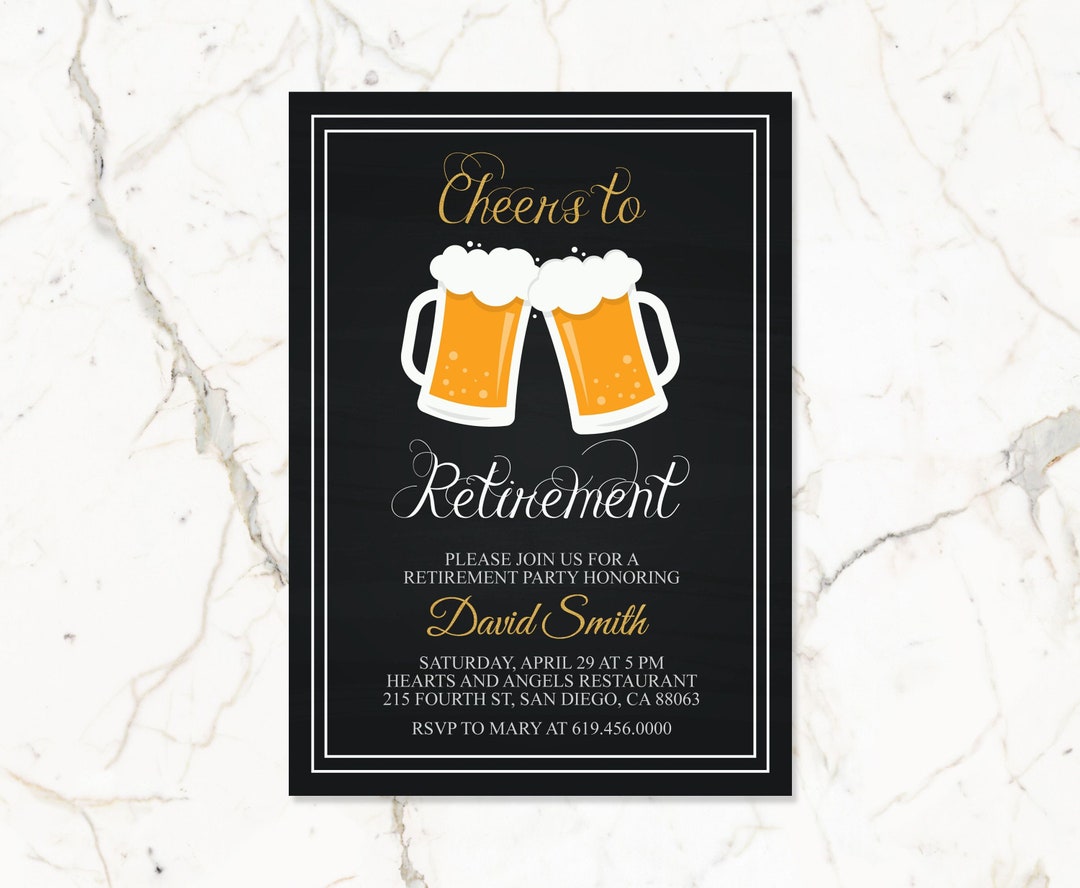 Beer Cheers to Retirement Invitation/printable Gold & Black Retirement ...