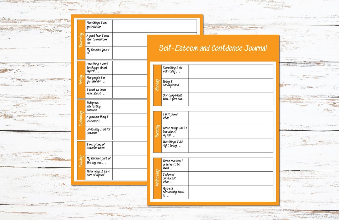 Printable Self-esteem Journal, Seven Day Journal for Confidence and ...