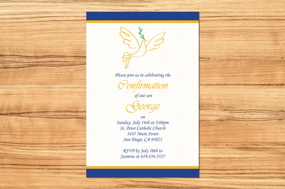 Printable Blue & Gold Confirmation Invitations/first Holy | Etsy