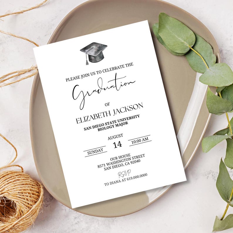 Class of 2026 Graduation Invitation Card/minimalist Modern Watercolor ...