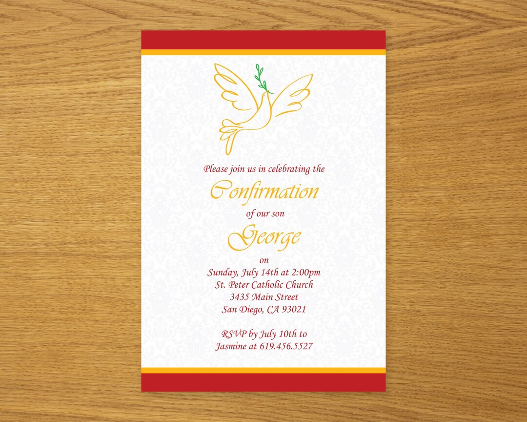 Printable Red & Gold Confirmation Invitations/first Holy Communion ...