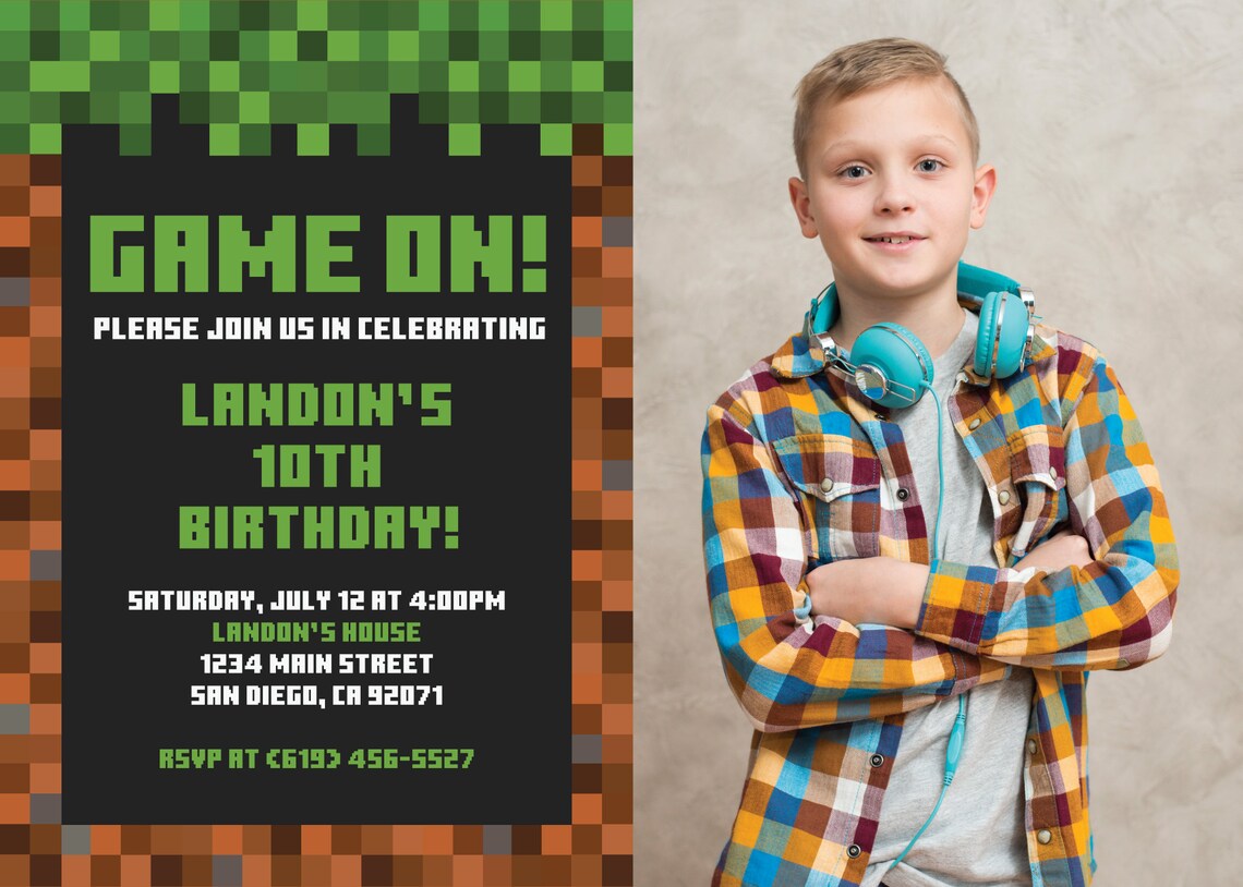 Minecraft Game Birthday Invitation With Photo for | Etsy