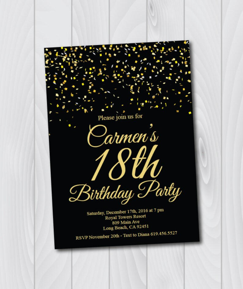 ANY Age 18th Birthday Invitation printable Gold Black Etsy
