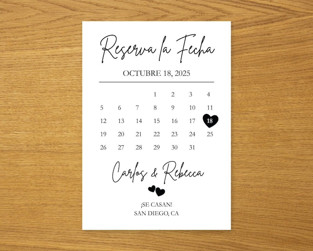 Printable Spanish Save the Date Calendar/minimalist Save the Date ...
