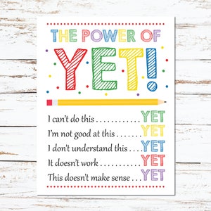 The Power of yet Poster Printable/motivational Wall Art/growth Mindset ...