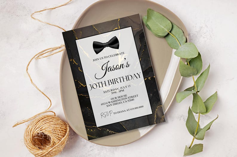 Tuxedo Birthday Invitation for Men Adults/black Tie Elegant Luxury ...