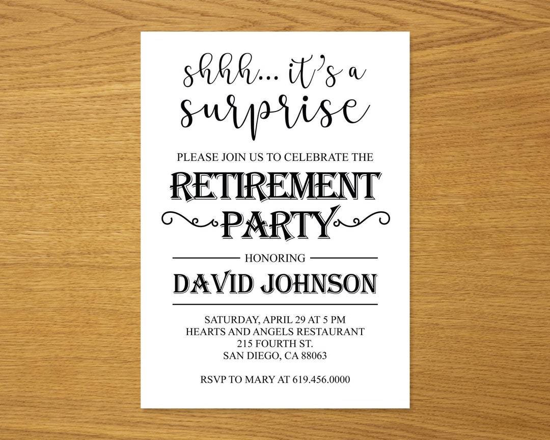 Shhh It's a Surprise Retirement Invitation/printable Simple Retirement ...