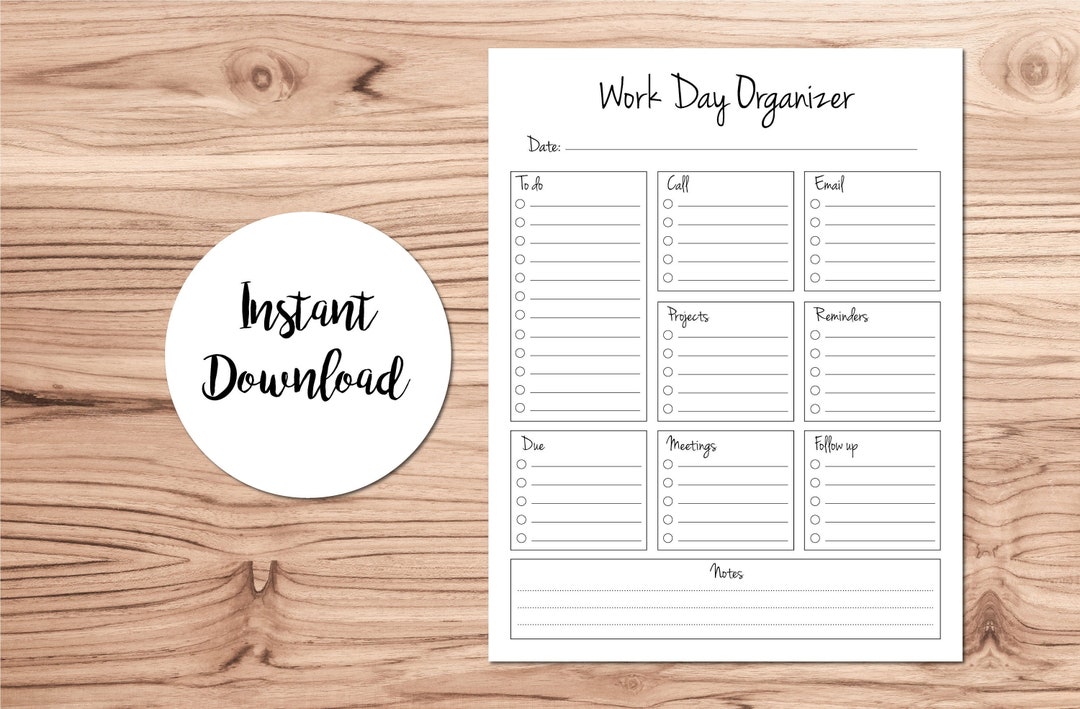 Work Day Organizer Printable, Work Planner, Printable Planner ...