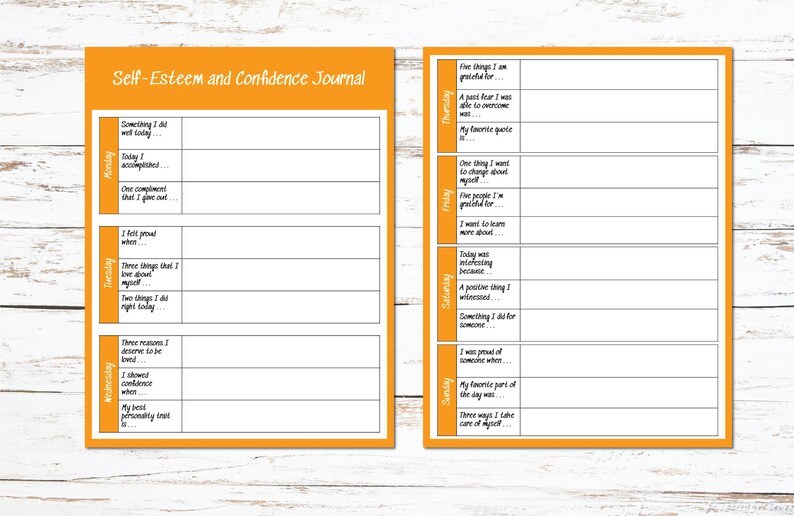 Printable Self-esteem Journal Seven Day Journal for - Etsy