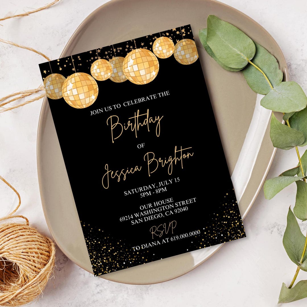 Black Birthday Party Invitations/luxury Gold Birthday Invitation ...