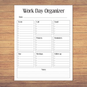 Work Day Organizer Printable, Work Planner, Printable Planner ...