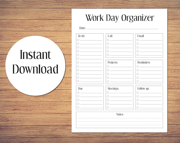 Work Day Organizer Printable, Work Planner, Printable Planner ...