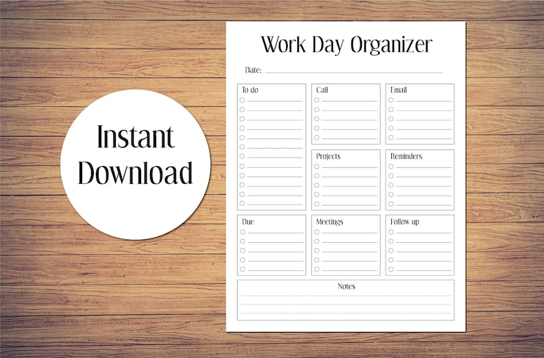 Work Day Organizer Printable, Work Planner, Printable Planner ...