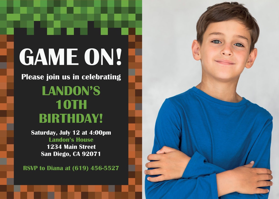 Pixelated Invite With Photo/video Game Invitation/pixel - Etsy