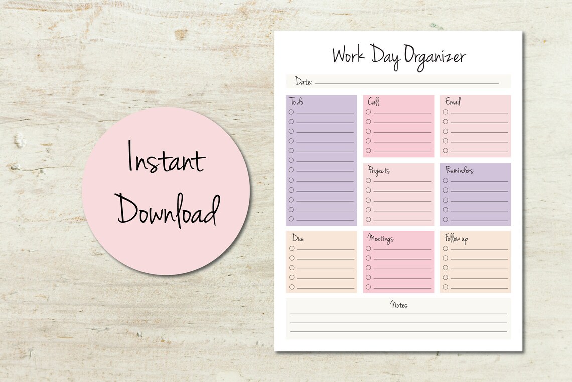 Work Day Organizer Printable Work Planner Printable Planner | Etsy