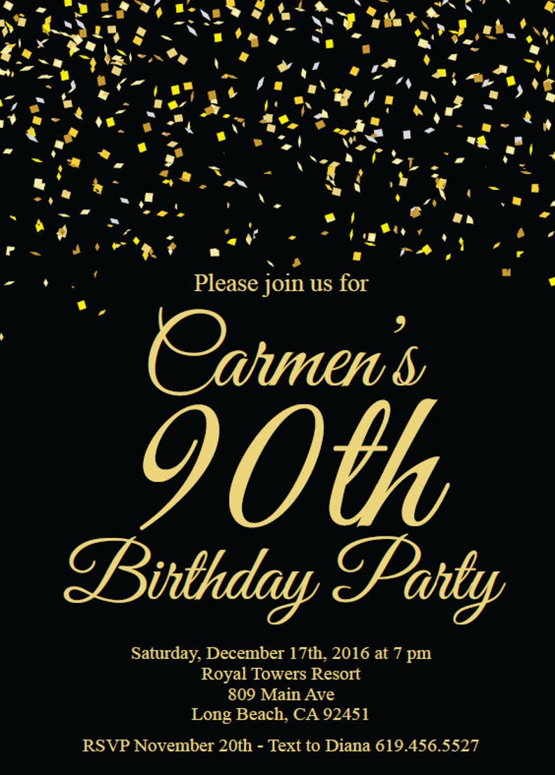 ANY AGE and Color/90th Birthday Invitation/printable Gold & - Etsy UK