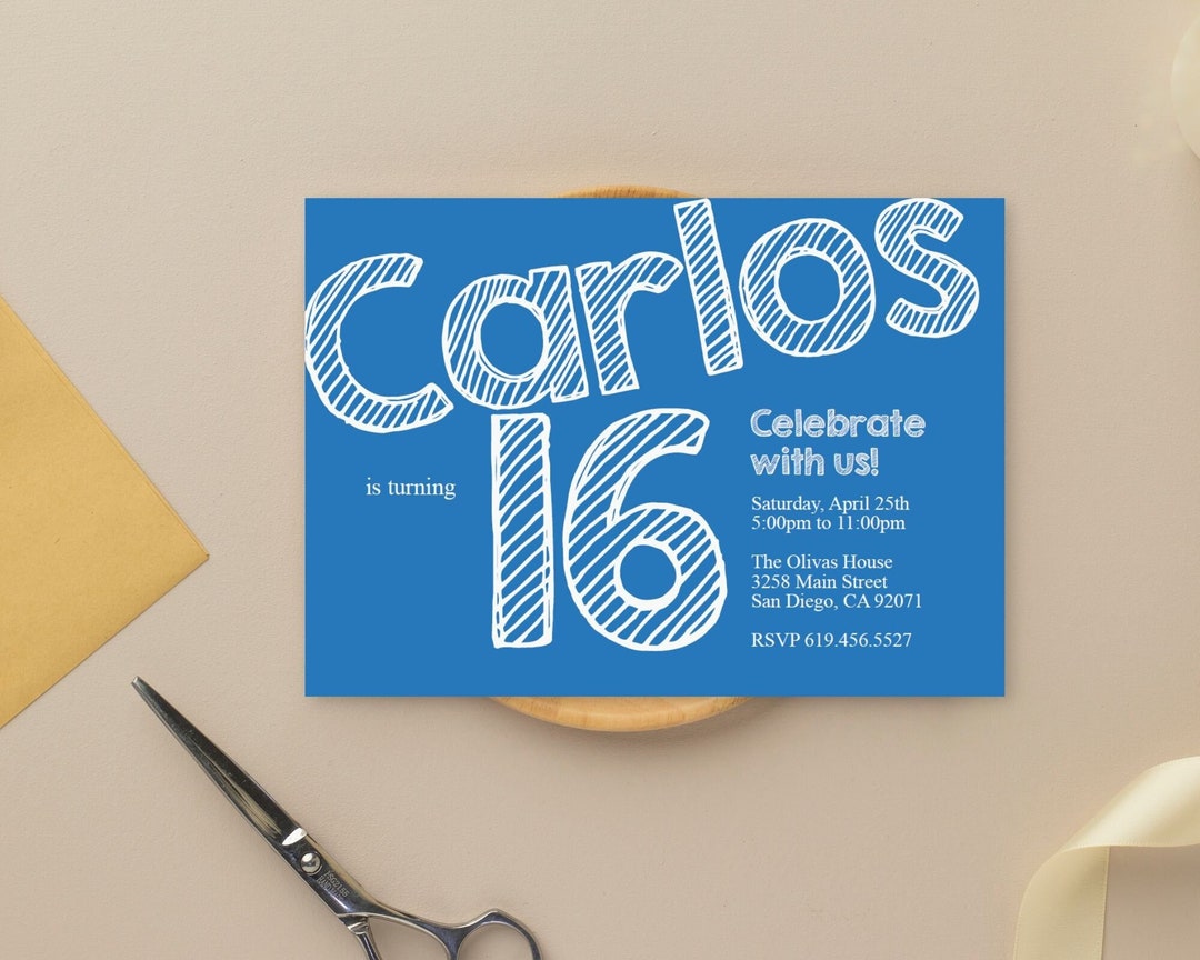 Invitación de fiesta de cumpleaños azul para niños adolescentes niños ...