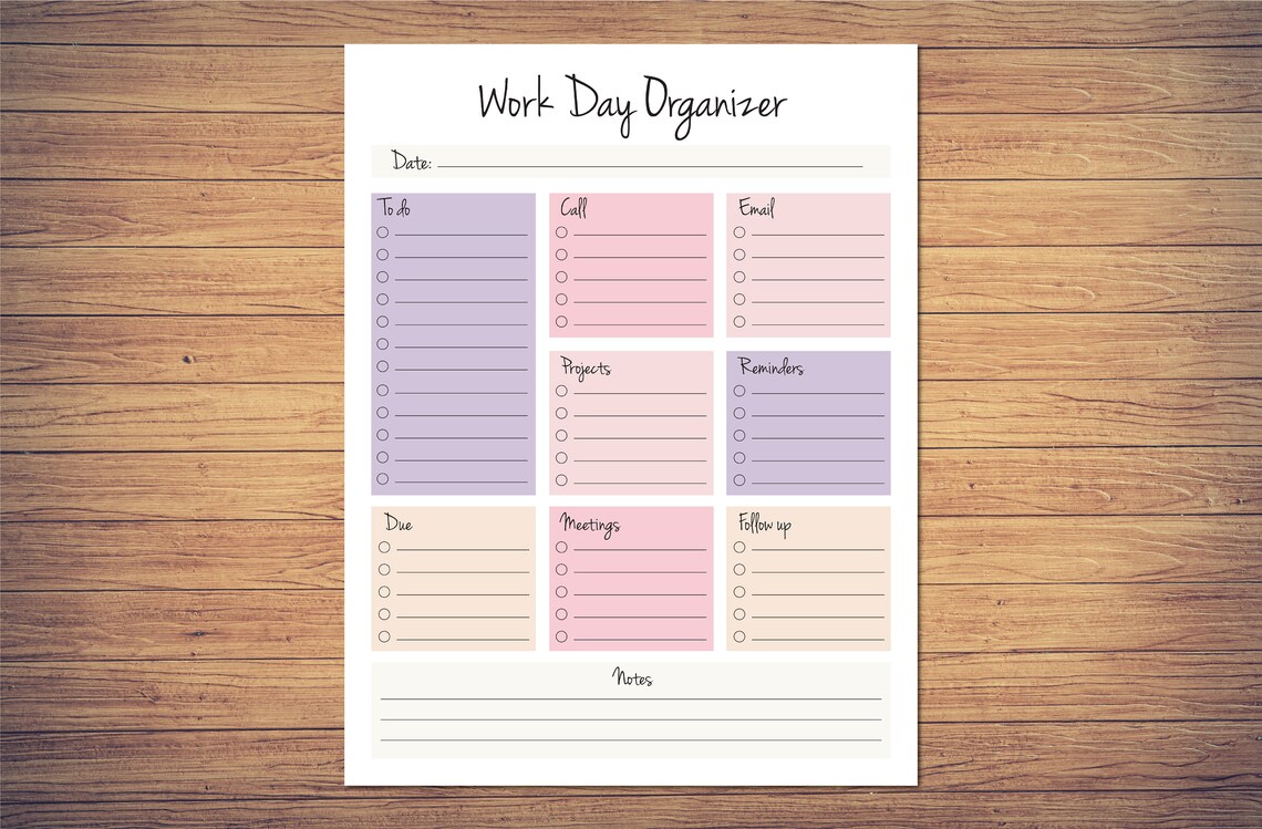 Work Day Organizer Printable Work Planner Printable Planner | Etsy