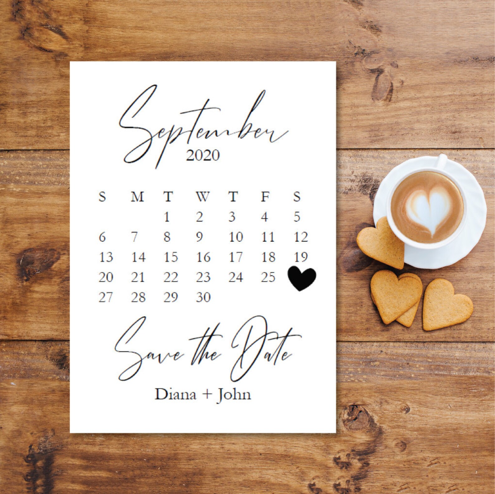 Printable Modern Save the Date Calendar/heart Save the Date | Etsy