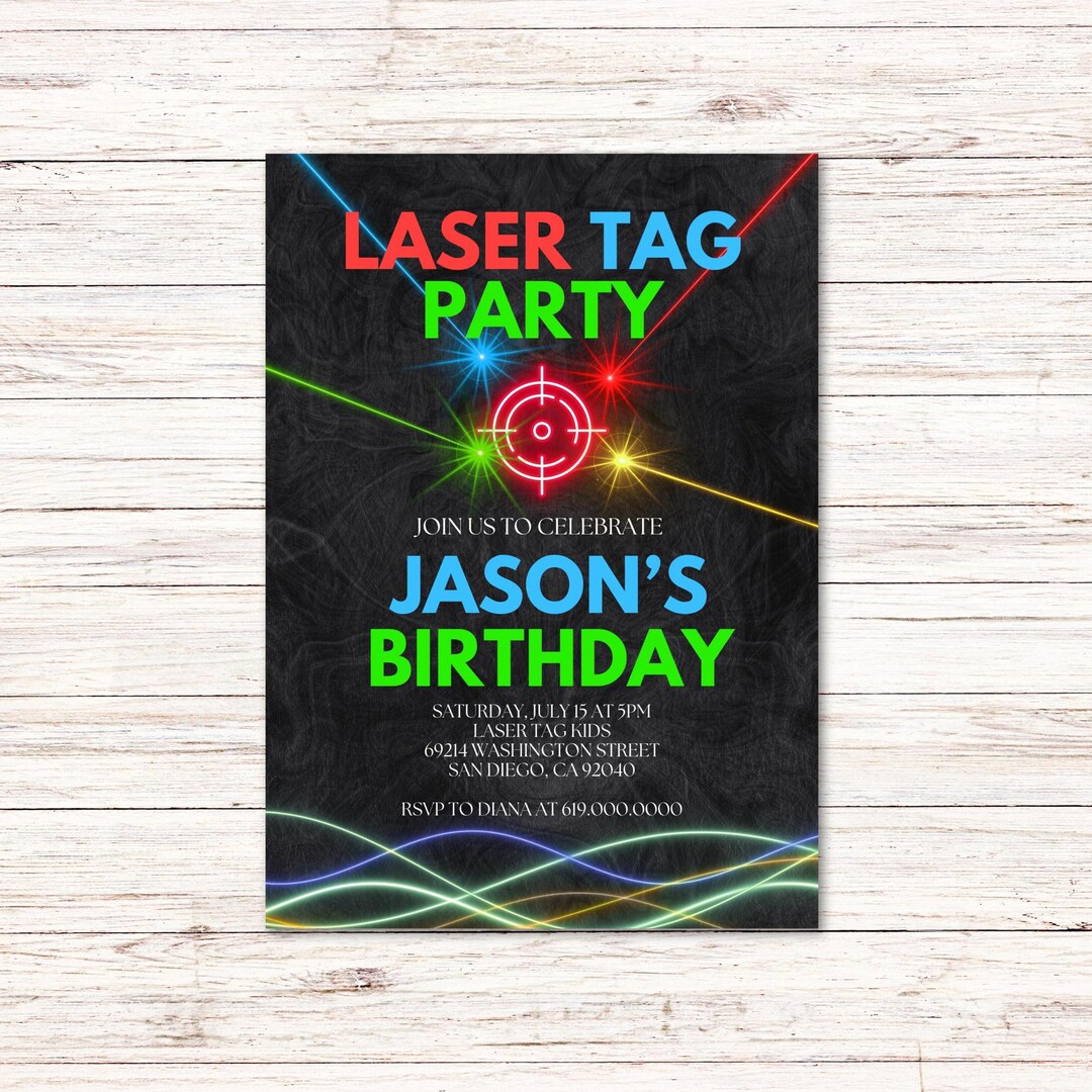 Laser Tag Birthday Invitation for Kids Teens Boys Girls Adults/any Age ...