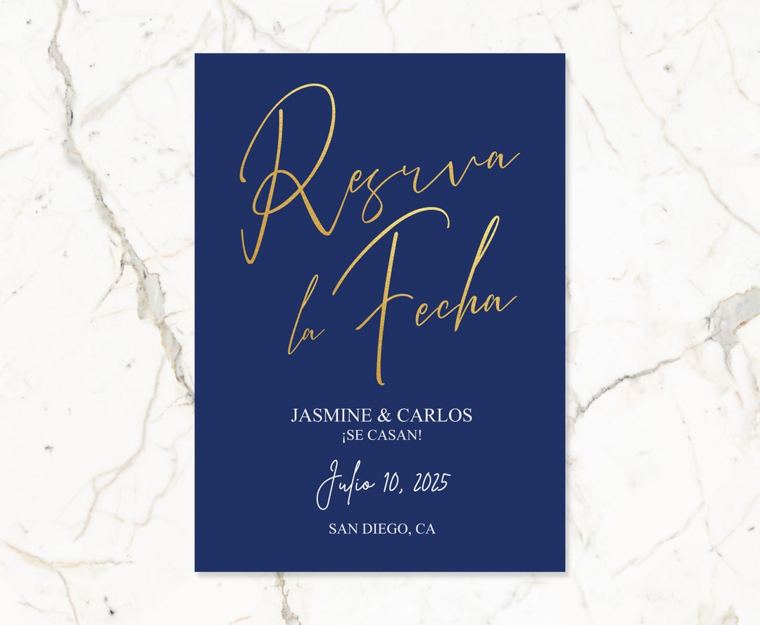 Printable Spanish Save the Date Card/blue & Gold Save the Date Postcard ...
