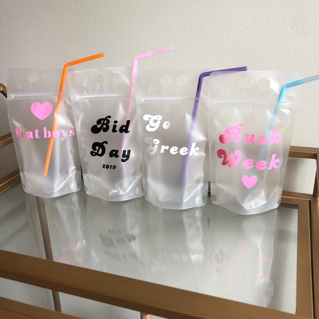 SORORITY Reusable Drink Pouches With Straw, College, Drink Bags, Booze ...