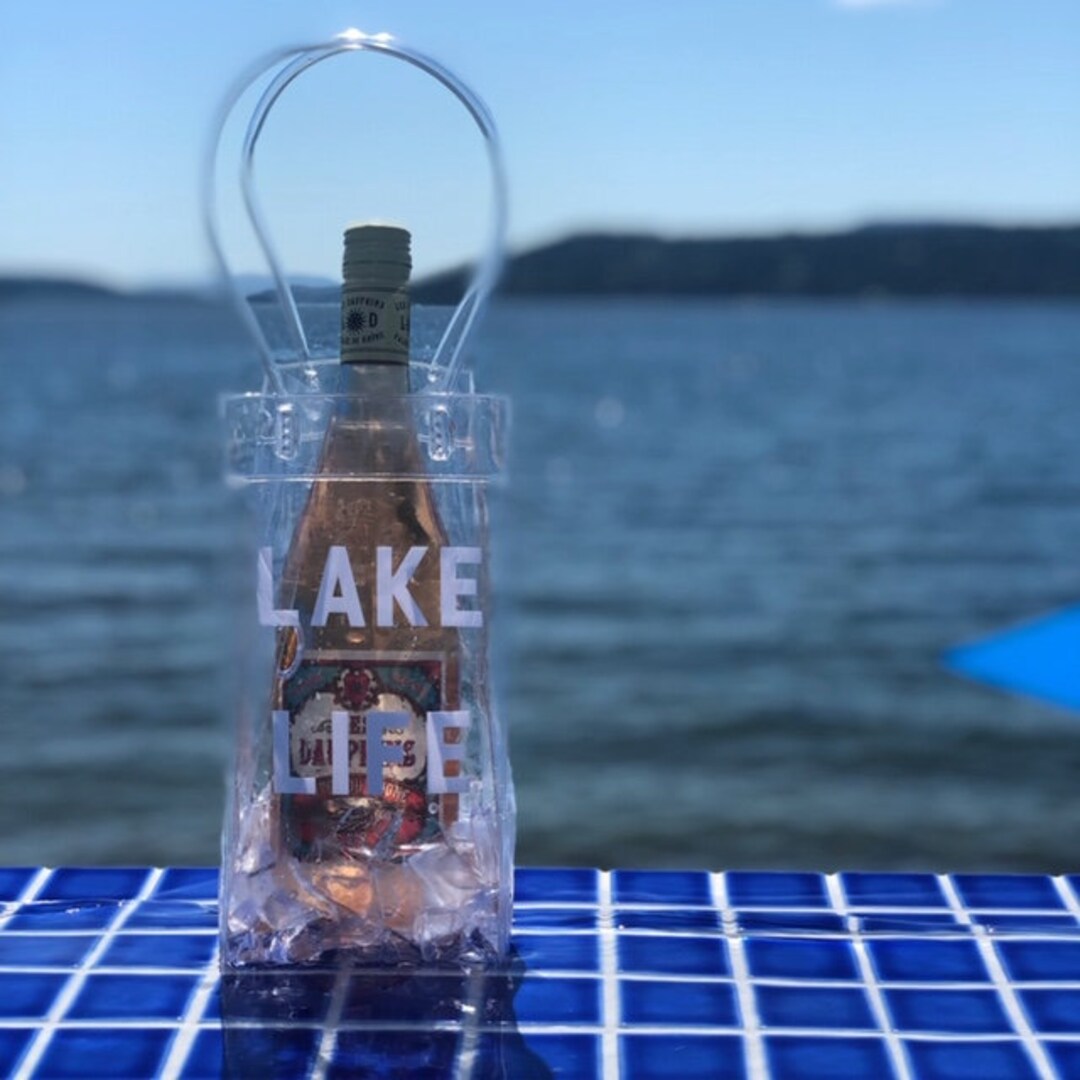Wine Tote - Lake Life - Booze Bag - Custom - Alcohol - Reusable - Keep ...