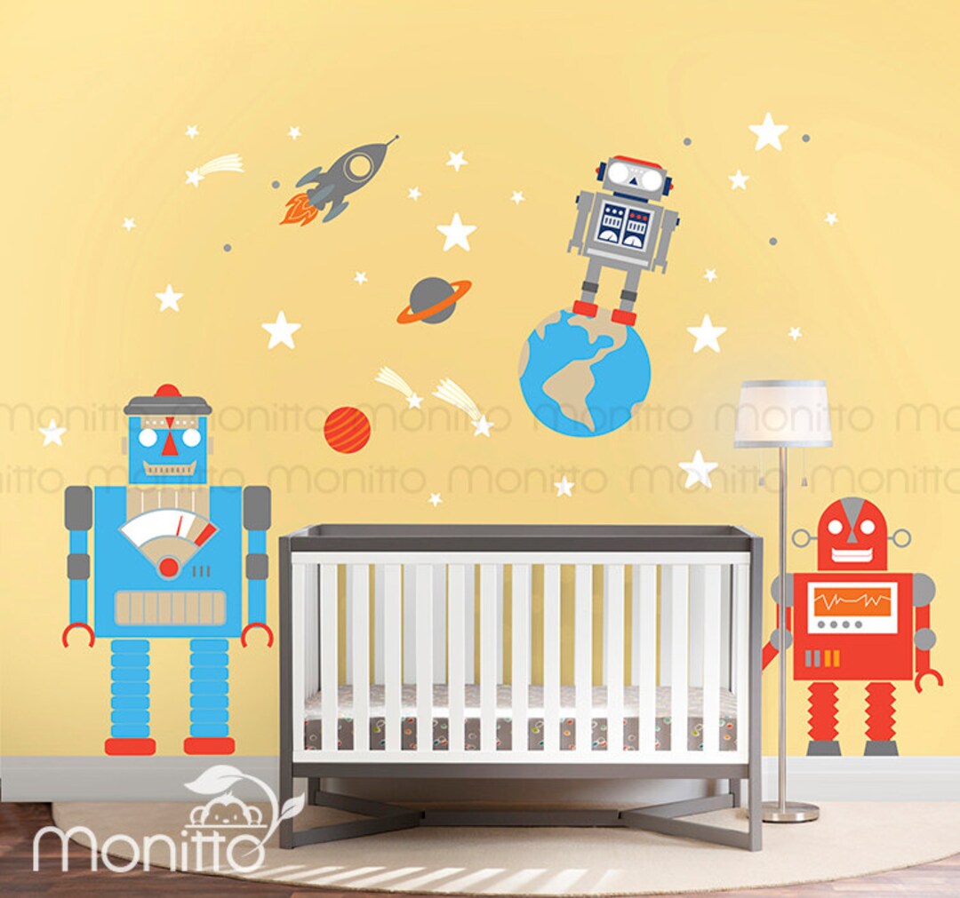 Vintage Robots Wall Decal in Outer Space kids Wall - Etsy