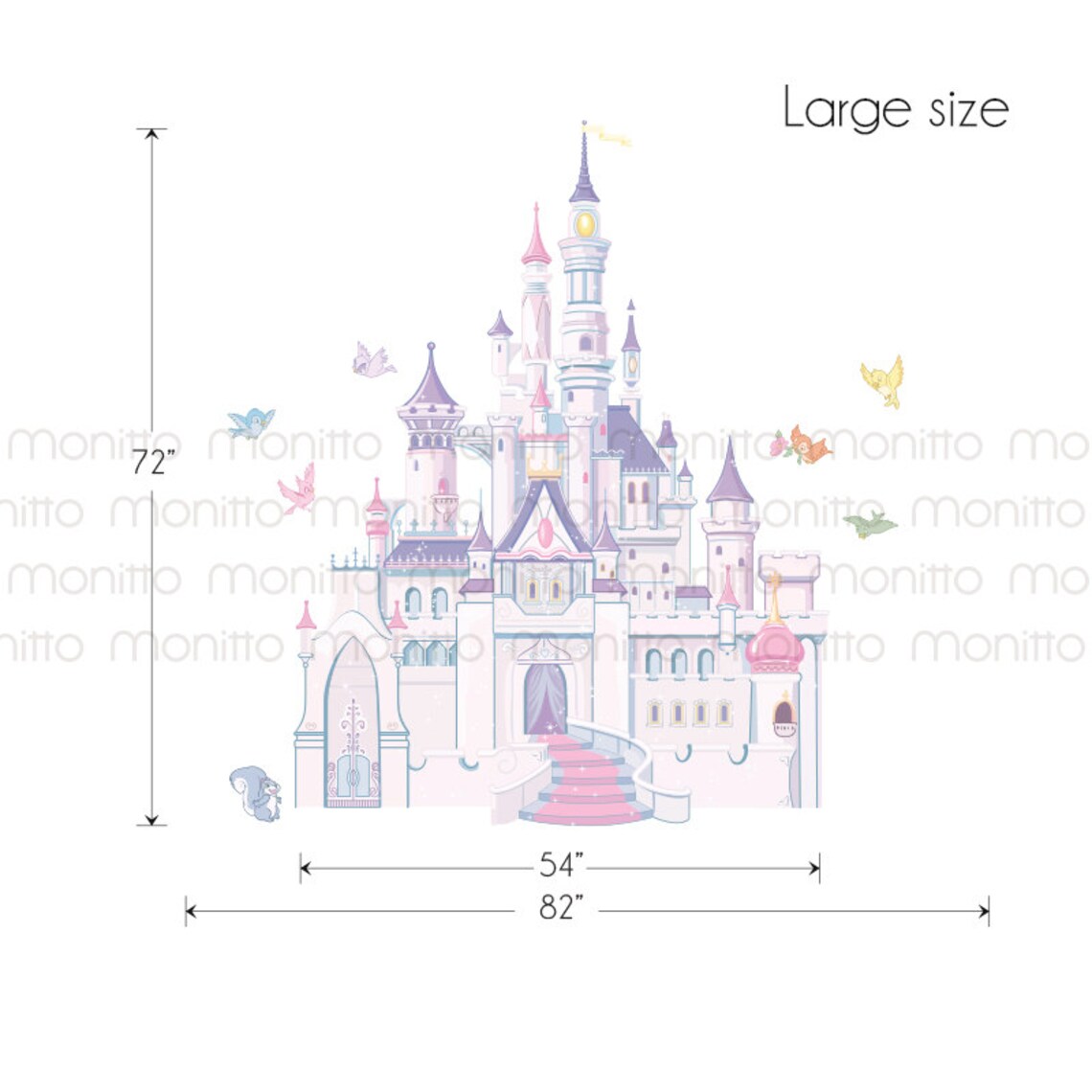 Disney Princess Castle With Colorful Birds and Squirrel-large - Etsy