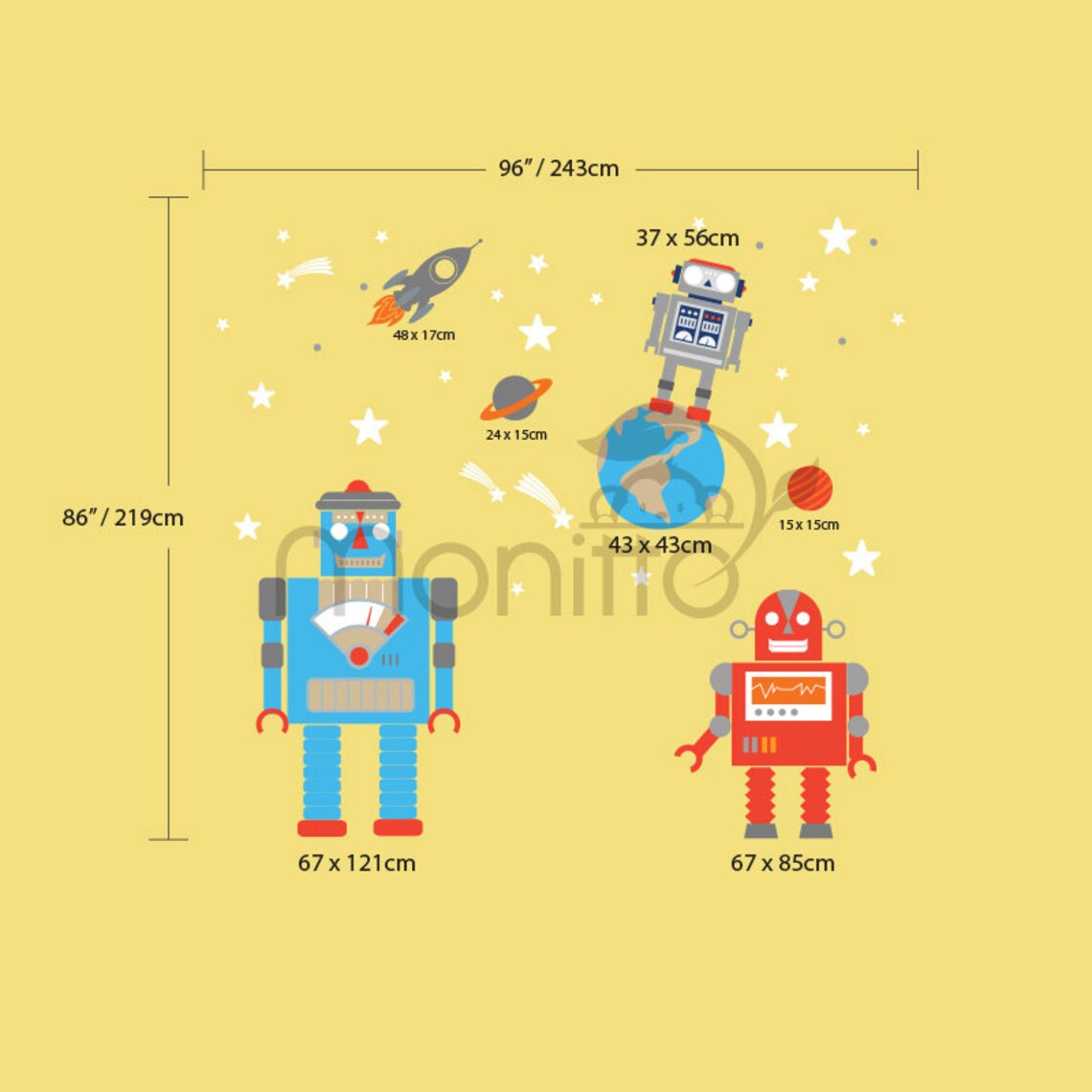 Vintage Robots Wall Decal in Outer Space Kids Wall | Etsy