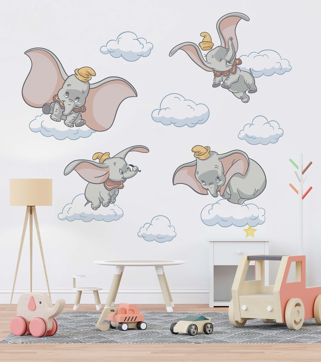 Removable Dumbo Wall Sticker Nursery Room Cute Elephant Wall Decal Kids ...