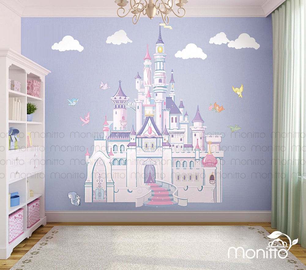 Disney Princess Castle With Colorful Birds and Squirrel-large - Etsy