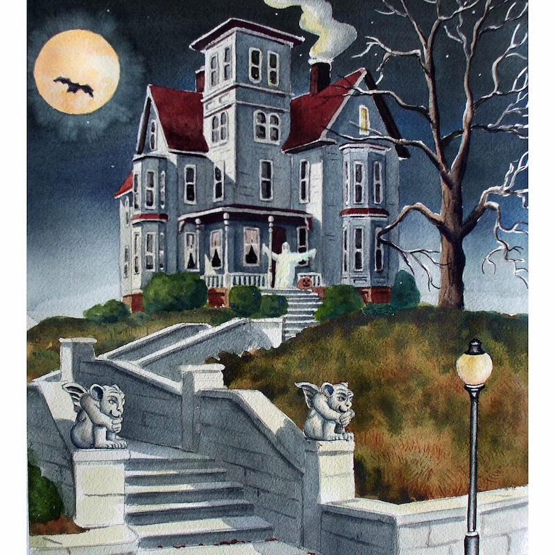 Original Haunted House Painting - Etsy