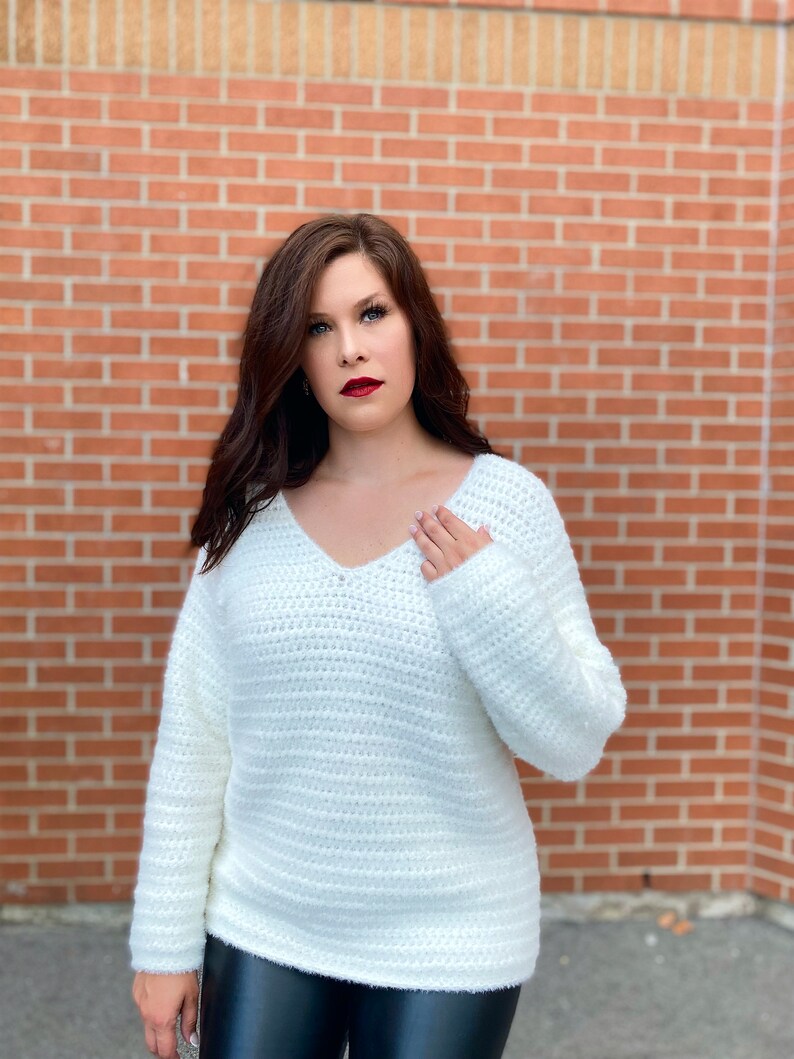 Cozy Cumulus Sweater Top Down V Neck Fuzzy Crochet Pattern - Etsy
